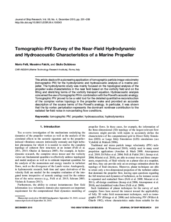 (PDF) Tomographic-PIV Survey of the Near-Field Hydrodynamic and Hydroacoustic Characteristics of ...