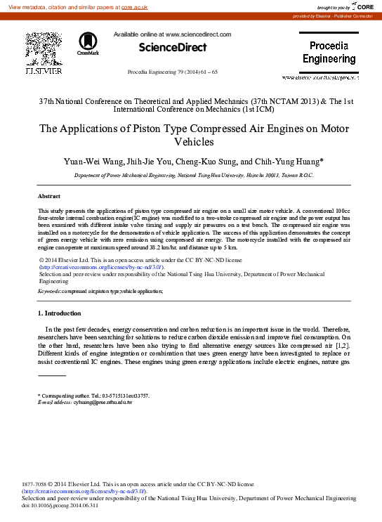 (PDF) The Applications of Piston Type Compressed Air Engines on Motor Vehicles