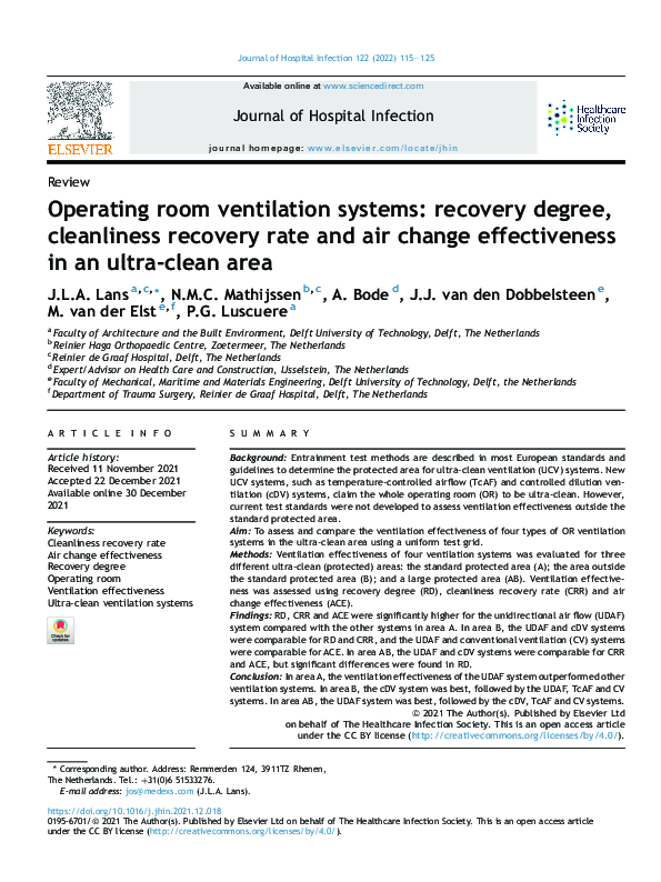 (PDF) Operating room ventilation systems: recovery degree, cleanliness ...