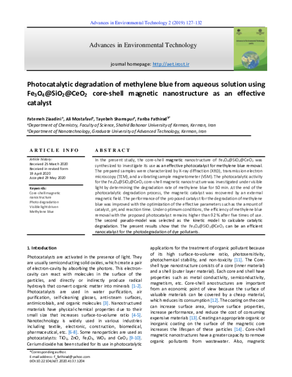(PDF) Photocatalytic degradation of methylene blue from aqueous ...