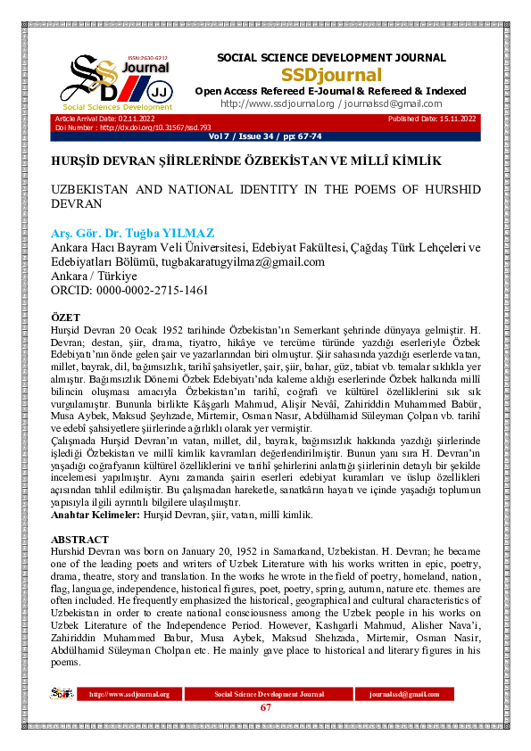(PDF) HURŞİD DEVRAN ŞİİRLERİNDE ÖZBEKİSTAN VE MİLLȊ KİMLİK UZBEKISTAN ...
