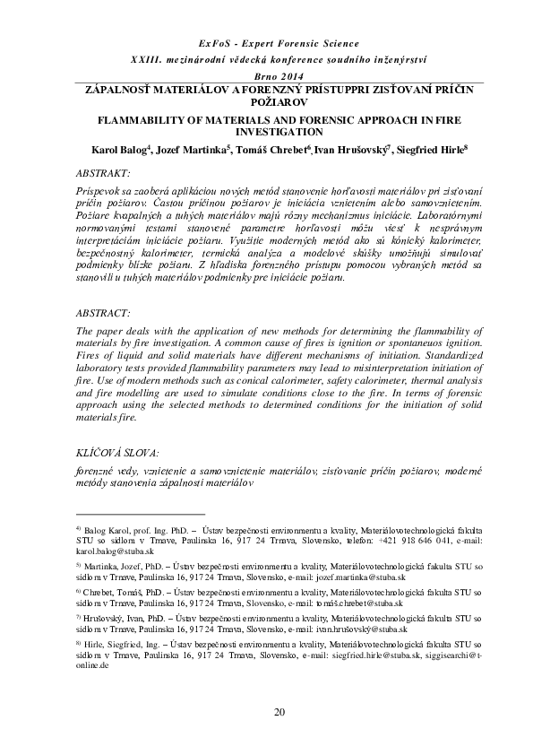(PDF) Flammability of materials and forensic approach in fire investigation