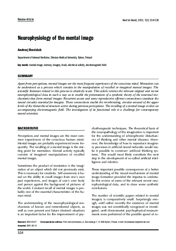 (PDF) Neurophysiology of the mental image