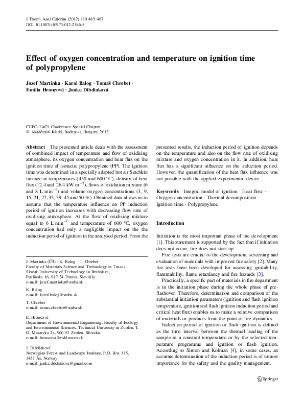 (PDF) Effect of oxygen concentration and temperature on ignition time ...