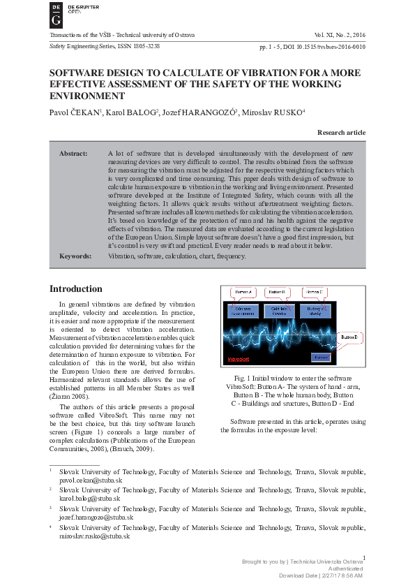 (PDF) Software Design to Calculate of Vibration for a More Effective Assessment of the Safety of ...