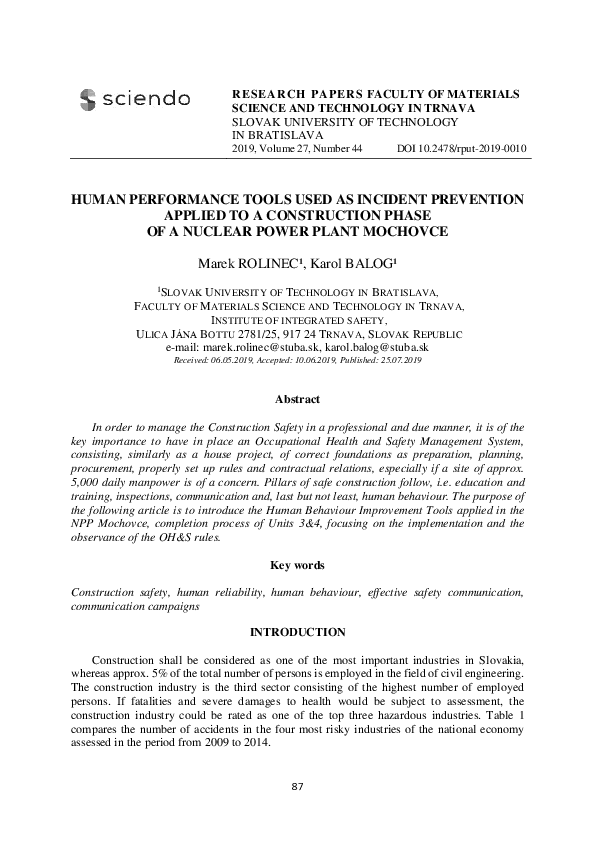 (PDF) Human Performance Tools Used as Incident Prevention Applied to a ...