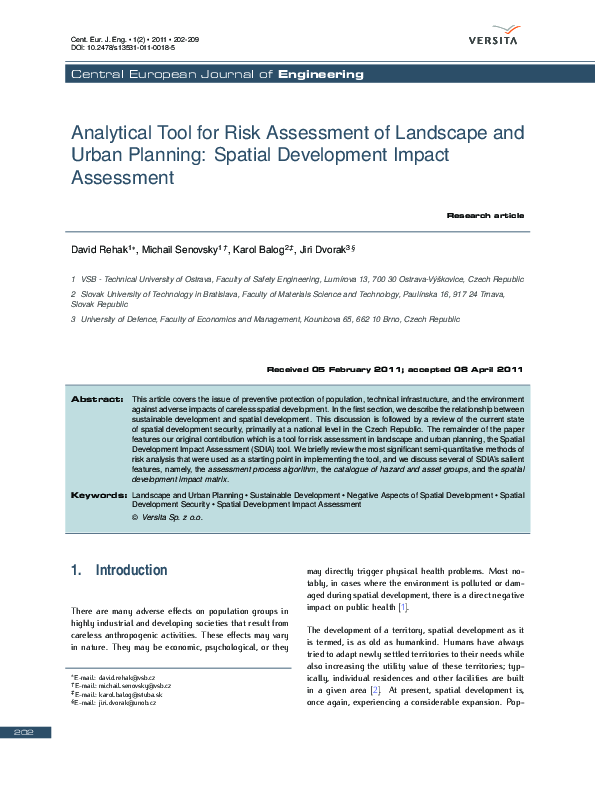 (PDF) Risk Assessment Tool for Spatial Development