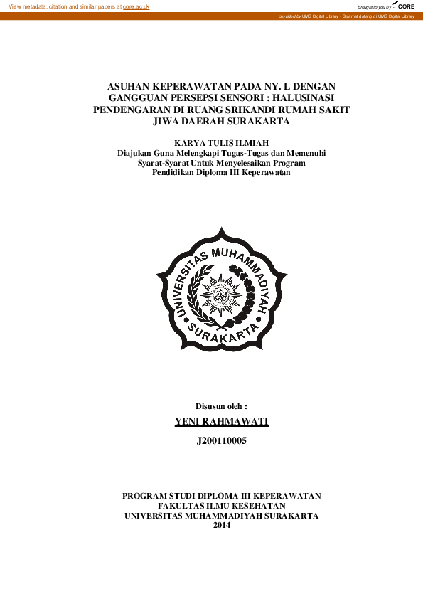 (PDF) Asuhan Keperawatan Pada Ny. L Dengan Gangguan Persepsi Sensori : Halusinasi Pendengaran DI ...