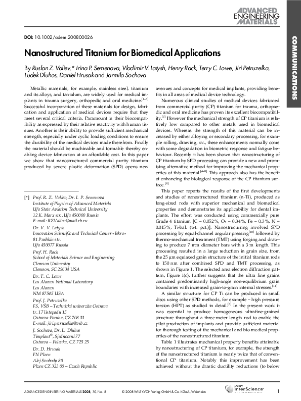 (PDF) Nanostructured Titanium for Biomedical Applications