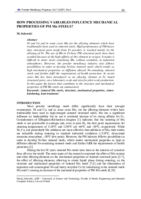 (PDF) HOW PROCESSING VARIABLES INFLUENCE MECHANICAL PROPERTIES OF PM Mn ... (PDF) HOW PROCESSING VARIABLES INFLUENCE MECHANICAL PROPERTIES OF PM Mn ...
