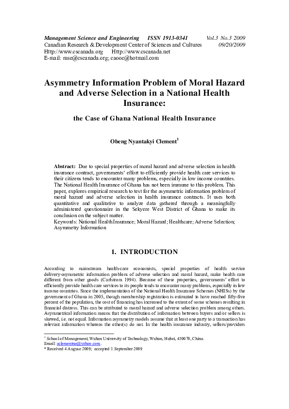 (PDF) Asymmetry Information Problem of Moral Hazard and Adverse ...