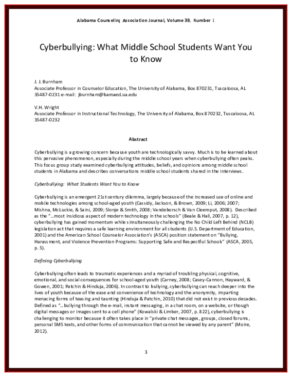 (PDF) Cyberbullying: What Middle School Students Want You to Know