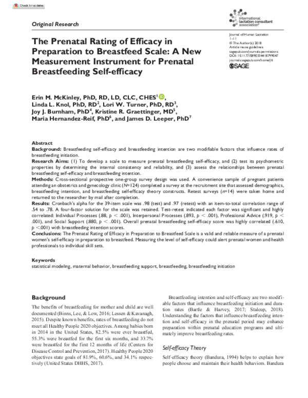 (PDF) The Prenatal Rating of Efficacy in Preparation to Breastfeed ...