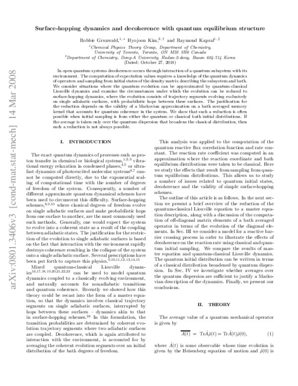 (PDF) Surface-hopping dynamics and decoherence with quantum equilibrium structure | Raymond ...