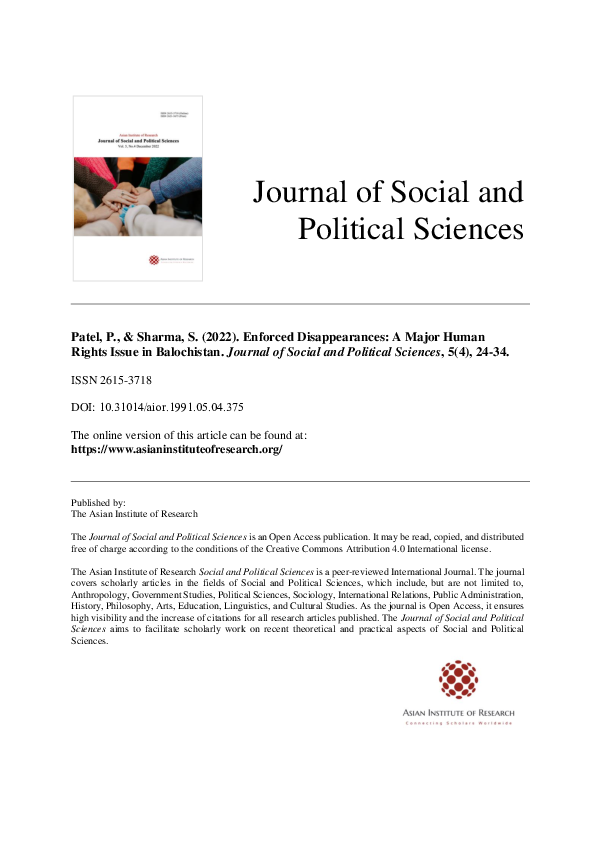 (PDF) Enforced Disappearances: A Major Human Rights Issue in Balochistan
