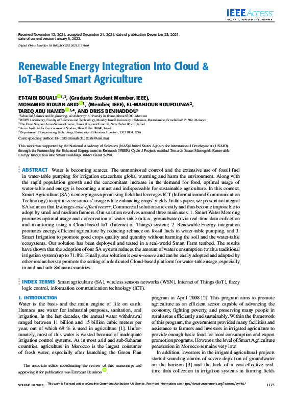 (PDF) Renewable Energy Integration Into Cloud & IoT-Based Smart Agriculture