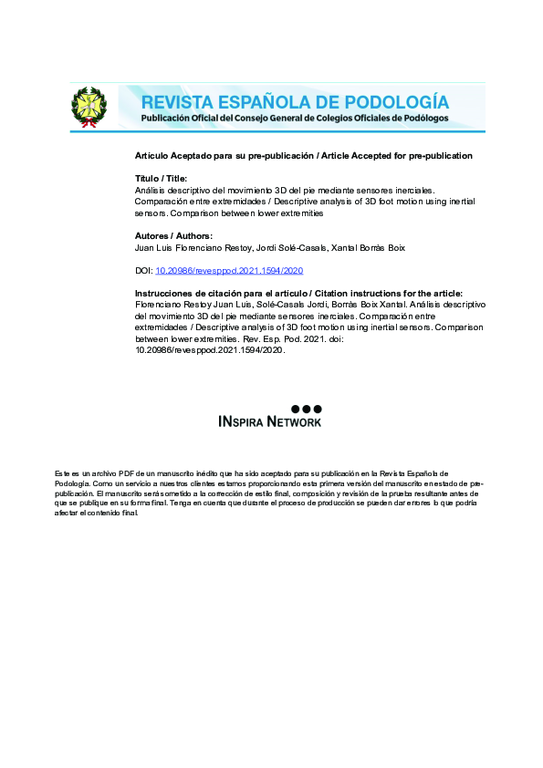 (PDF) Descriptive analysis of 3D foot motion using inertial sensors ...