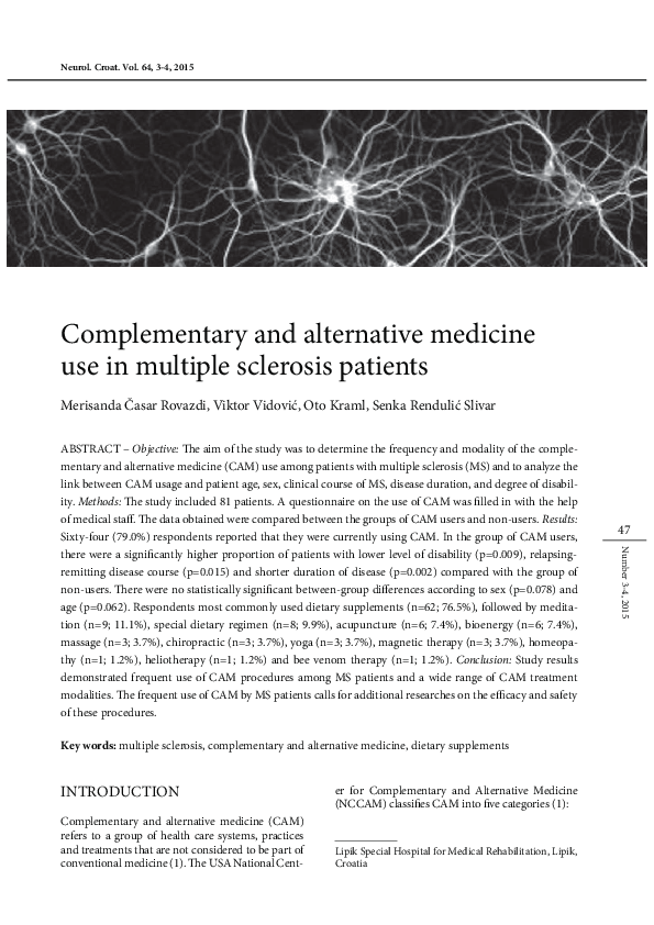 (PDF) Complementary and alternative medicine use in multiple sclerosis ...