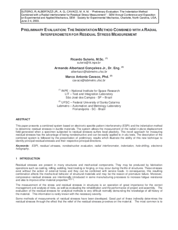 (PDF) Preliminary evaluation: the indentation method combined with a radial interferometer for ...