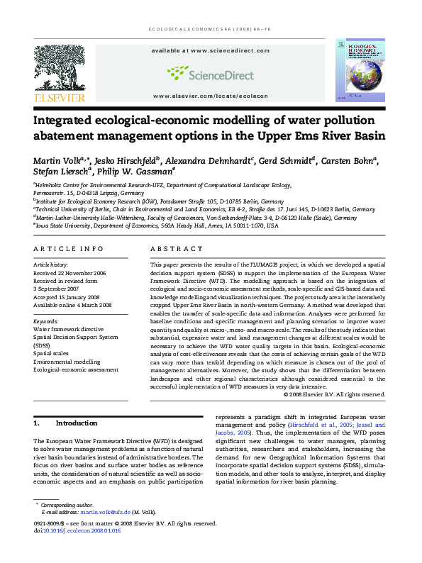 (PDF) Integrated ecological-economic modelling of water pollution ...