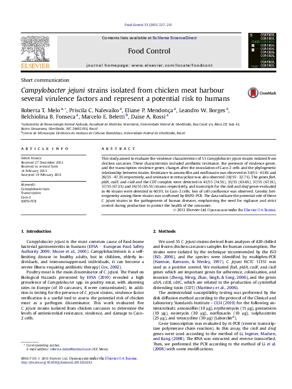 (PDF) Campylobacter jejuni strains isolated from chicken meat harbour ...