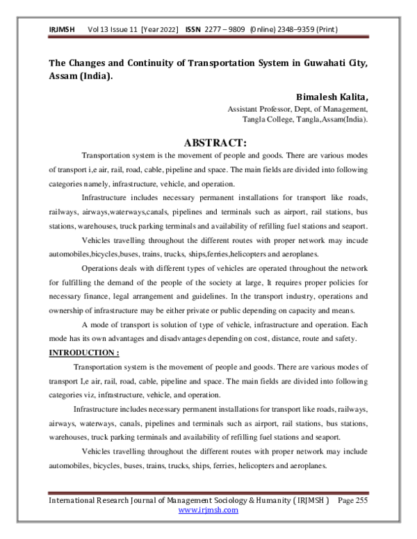 (PDF) The Changes and Continuity of Transportation System in Guwahati ...