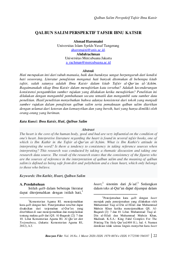 (PDF) Qalbun Salim Perspektif Tafsir Ibnu Katsir