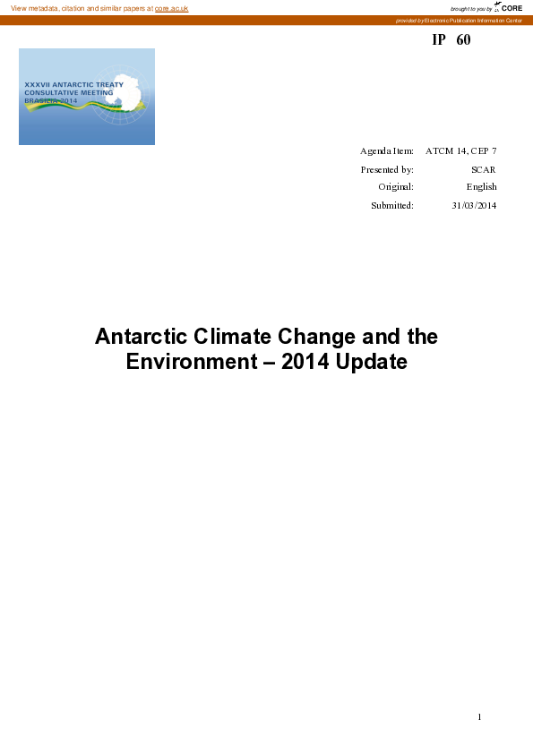 (PDF) Antarctic Climate Change and the Environment - 2014 Update
