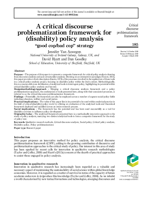 (PDF) A critical discourse problematization framework for (disability ...