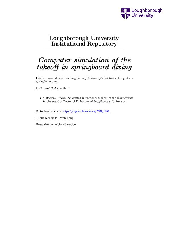 (PDF) Computer simulation of the takeoff in springboard diving