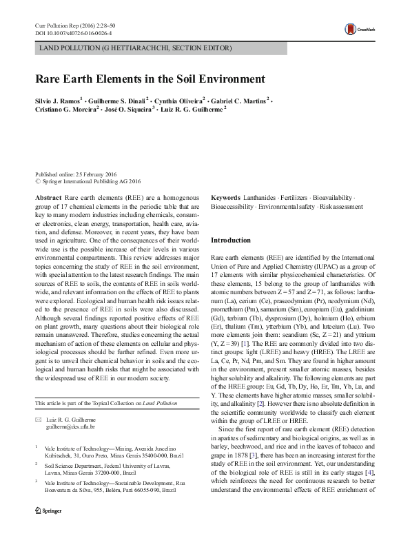 (PDF) Rare Earth Elements in the Soil Environment