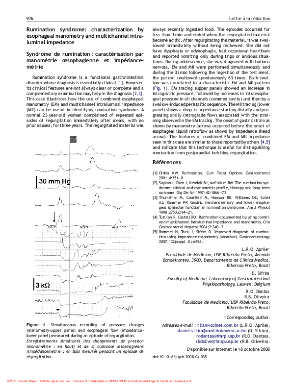 (PDF) Rumination syndrome: characterization by esophageal manometry and ...