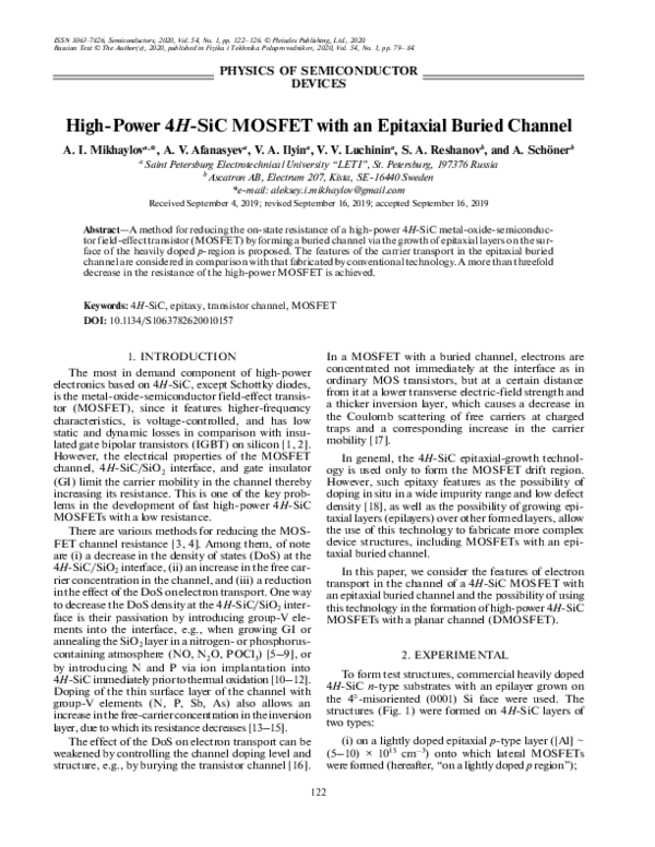 (PDF) High-Power 4H-SiC MOSFET with an Epitaxial Buried Channel