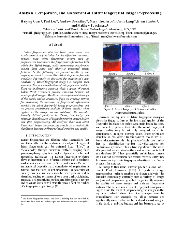 (PDF) Analysis, Comparison, and Assessment of Latent Fingerprint Image Preprocessing