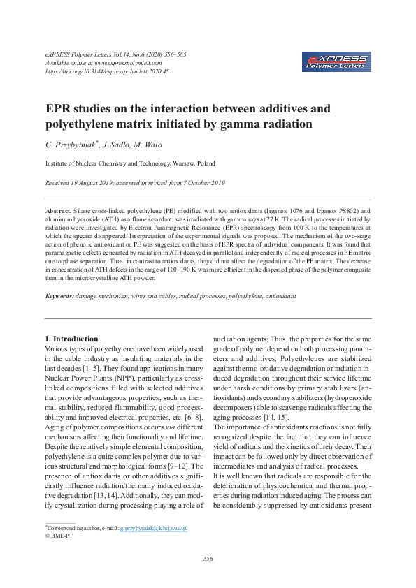 (PDF) EPR studies on the interaction between additives and polyethylene ...