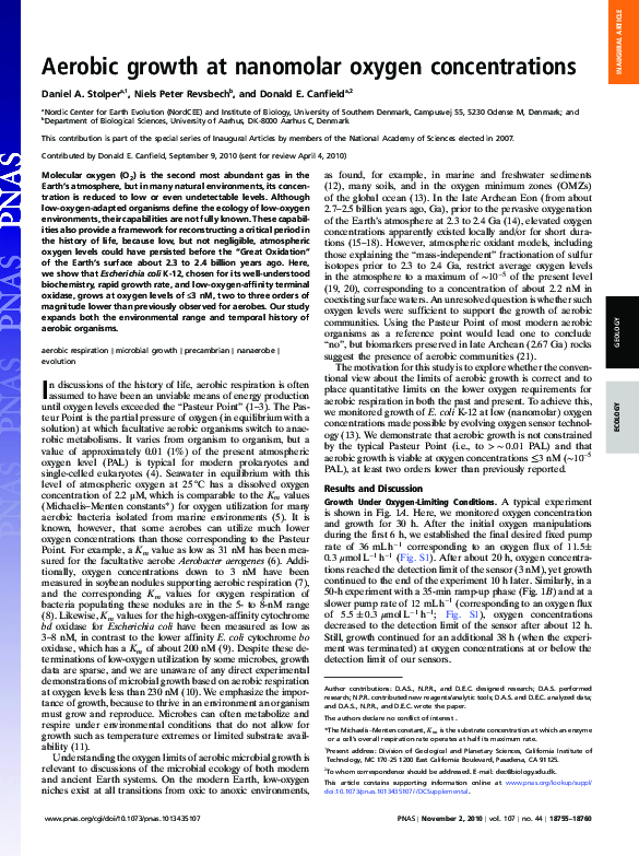 (PDF) Aerobic growth at nanomolar oxygen concentrations