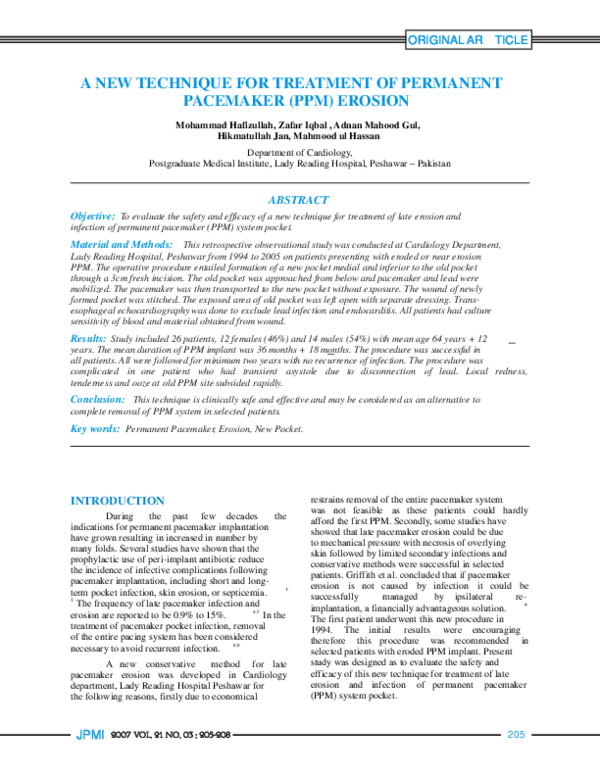 (PDF) A New Technique for Treatment of Permanent Pacemaker (PPM) Erosion