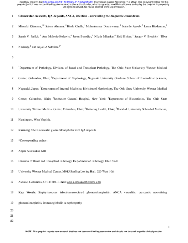 (PDF) Glomerular crescents, IgA-deposits, ANCA, infection – unravelling ...