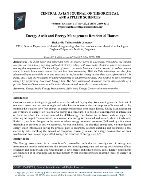 (PDF) Energy Audit and Energy Management Residential Houses