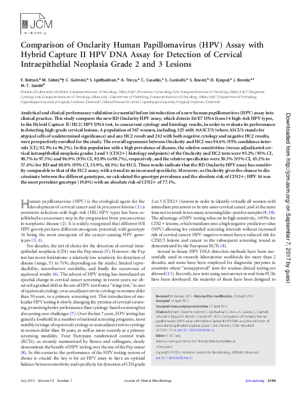 (PDF) Comparison of Onclarity Human Papillomavirus (HPV) Assay with ...
