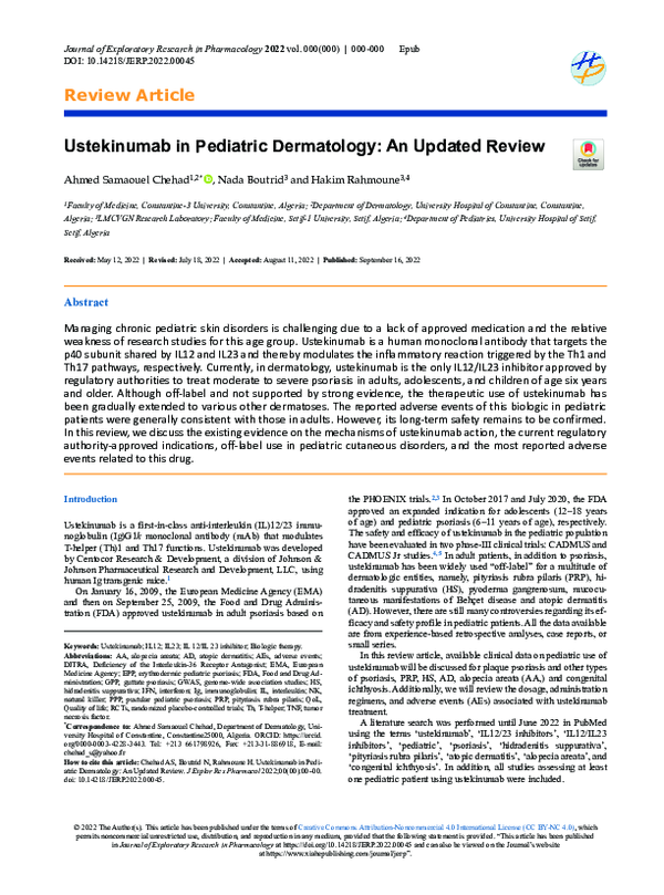 (PDF) Ustekinumab in Pediatric Dermatology: An Updated Review