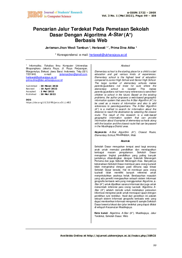 (PDF) Pencarian Jalur Terdekat Pada Pemetaan Sekolah Dasar Dengan ...