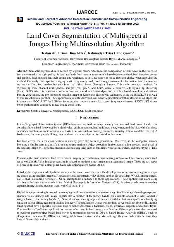Pdf Land Cover Segmentation Of Multispectral Images Using Multiresolution Algorithm