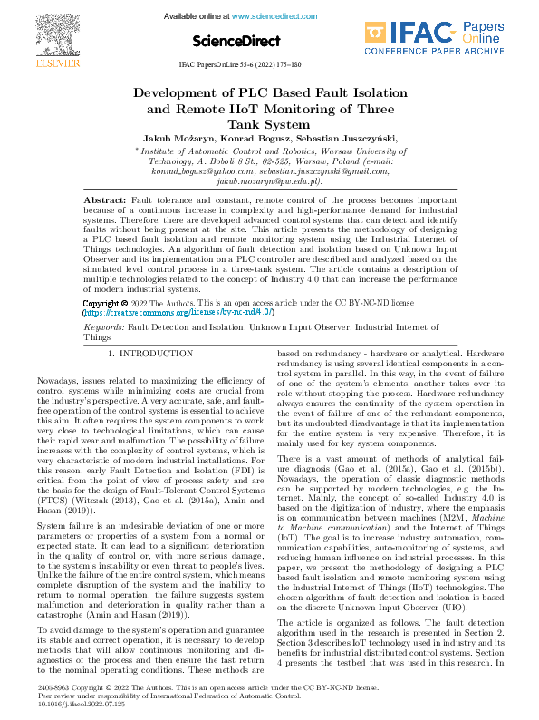 Pdf Development Of Plc Based Fault Isolation And Remote Iiot Monitoring Of Three Tank System
