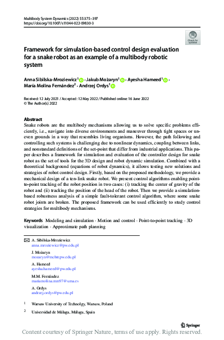 (PDF) Framework for simulation-based control design evaluation for a snake robot as an example ...