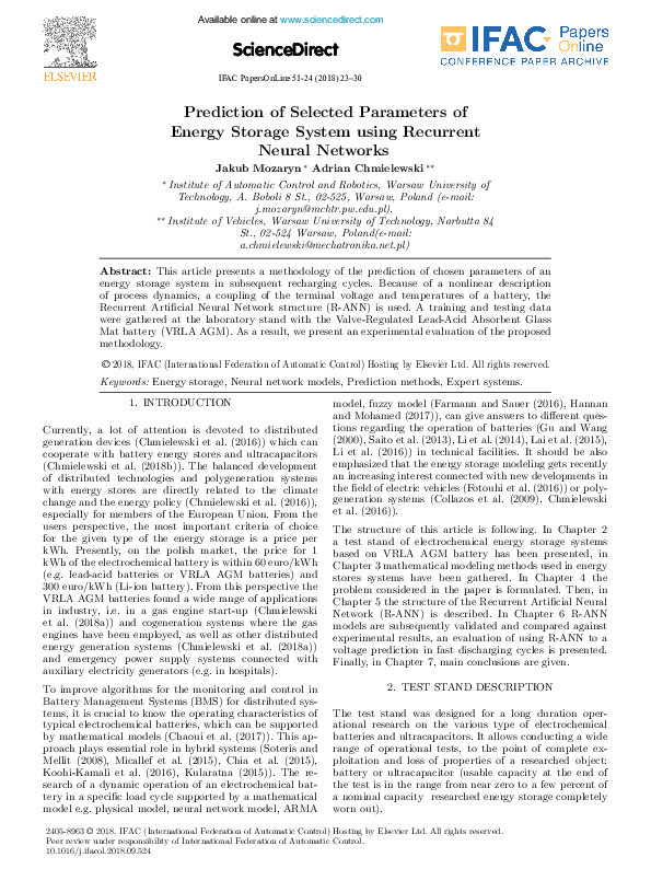 (PDF) Prediction of Selected Parameters of Energy Storage System using Recurrent Neural Networks