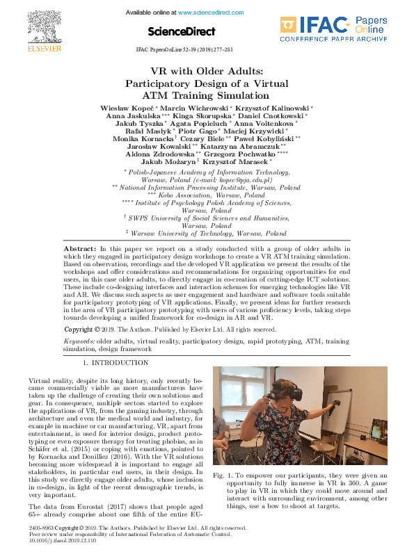 (PDF) VR with Older Adults: Participatory Design of a Virtual ATM ...