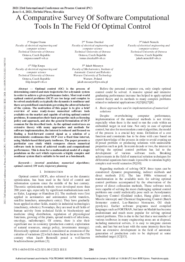Pdf A Comparative Survey Of Software Computational Tools In The Field Of Optimal Control