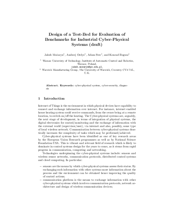 (PDF) Design of a Test-Bed for Evaluation of Benchmarks for Industrial ...
