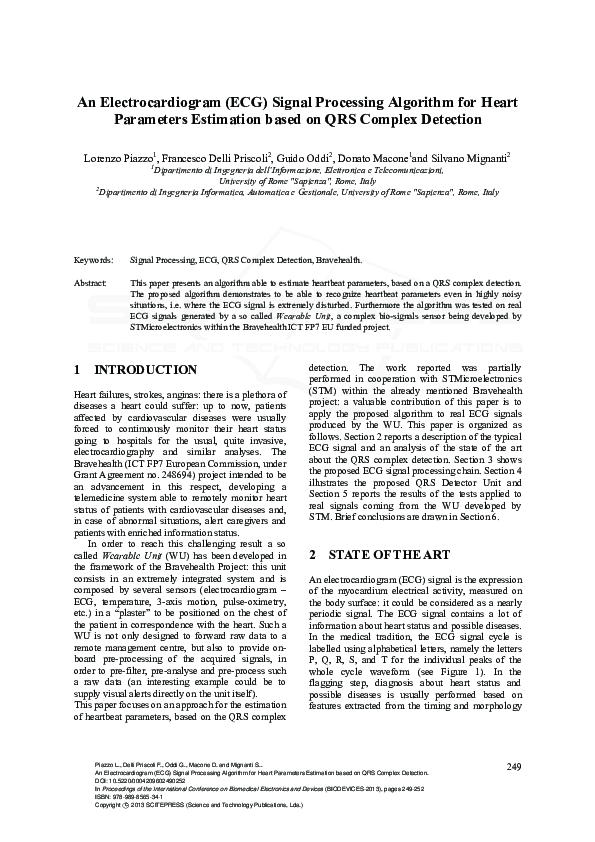 (PDF) An Electrocardiogram (ECG) Signal Processing Algorithm for Heart Parameters Estimation ...